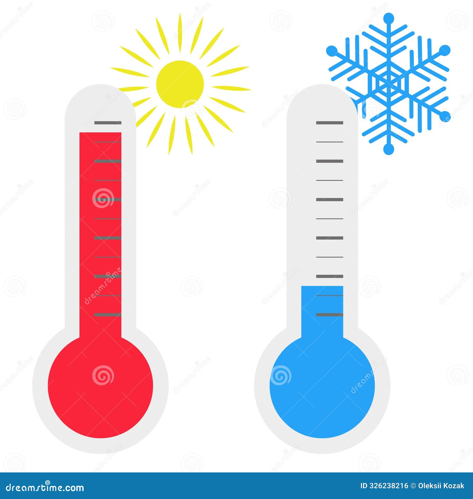 Two Colored Thermometers Show Cold and Heat. Temperature Indicator at ...