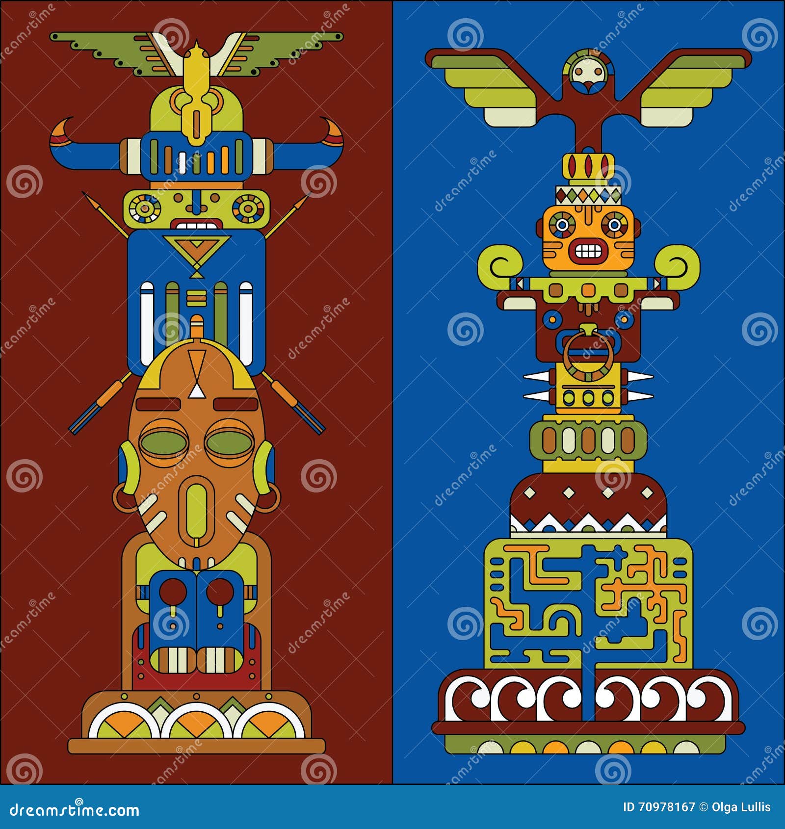 Two colored totem poles stock vector. Illustration of seamless - 70978167