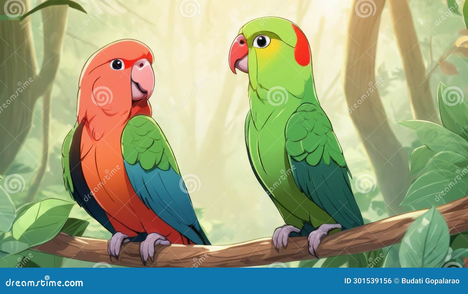 Two Colorful Birds Sitting on a Branch Stock Illustration ... Two Colorful Birds Sitting on a Branch Stock Illustration ...