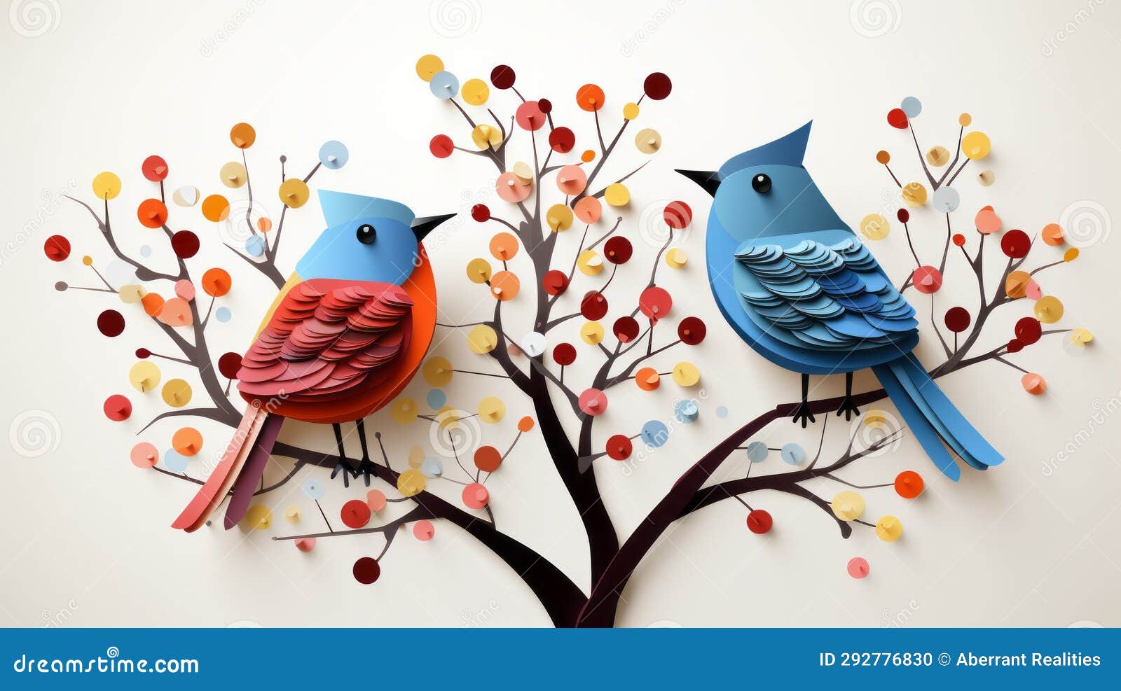 Two Colorful Birds Sitting on a Tree Branch Stock Illustration ... Two Colorful Birds Sitting on a Tree Branch Stock Illustration ...