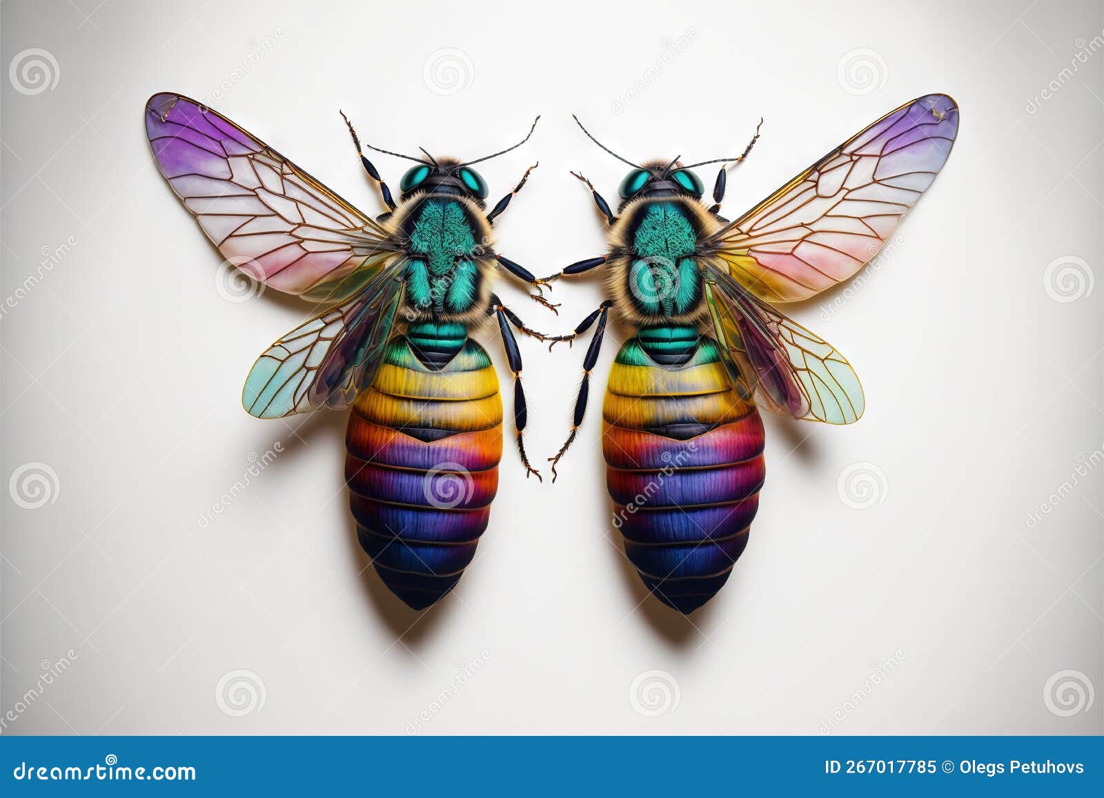 Two Colorful Bugs are Facing Each Other on a White Background with a ...