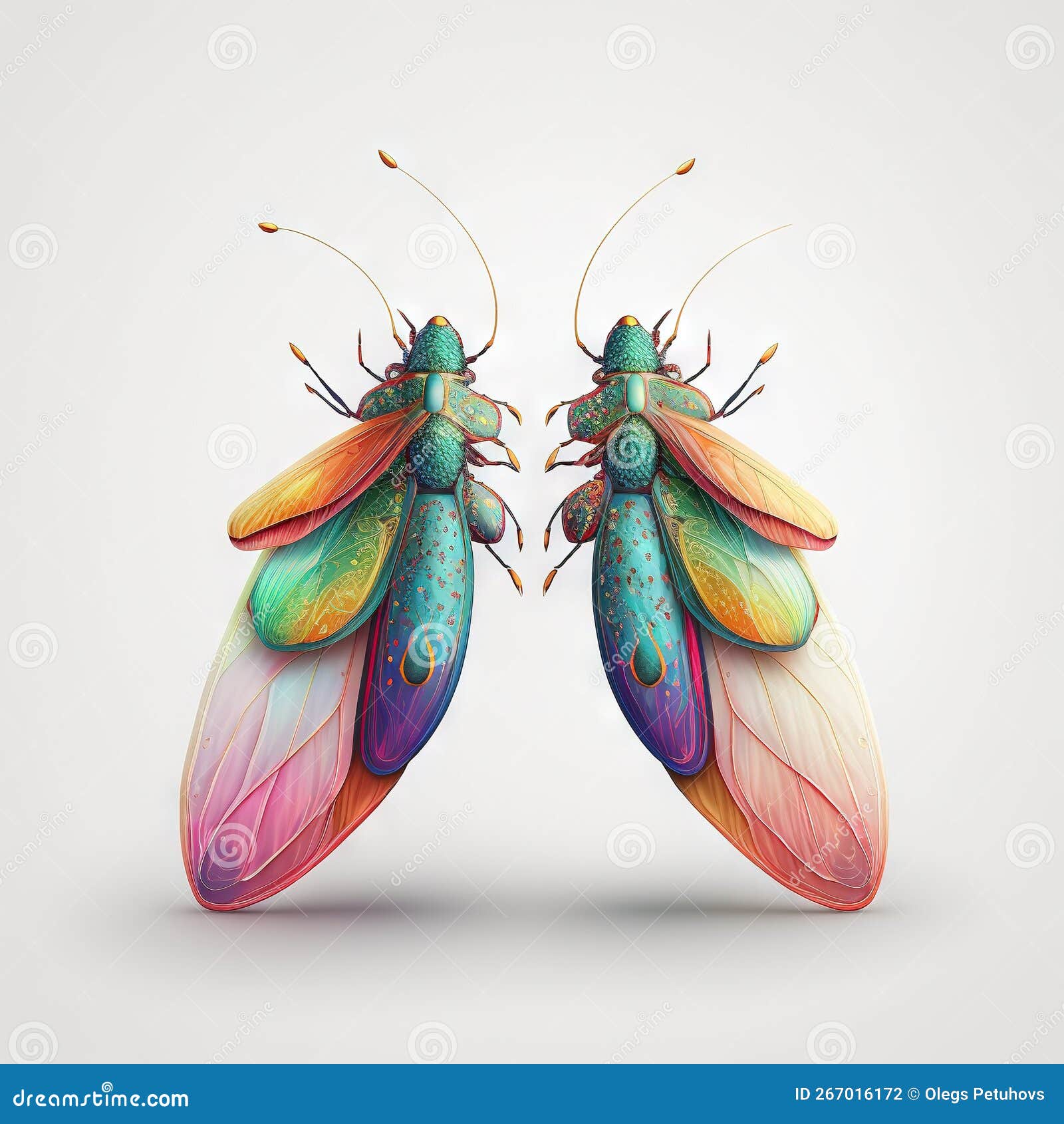 Two Colorful Bugs are Facing Each Other on a White Background with a ...