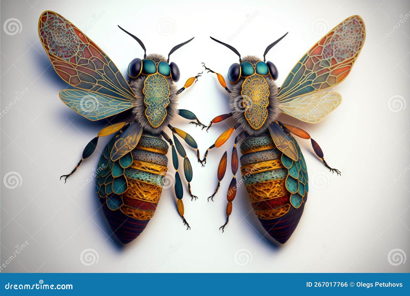 Two Colorful Bugs are Sitting on a White Surface Together, One is ...