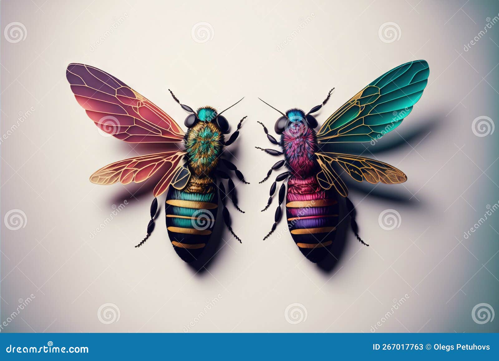 Two Colorful Bugs are Sitting on a White Surface Together, One is ...