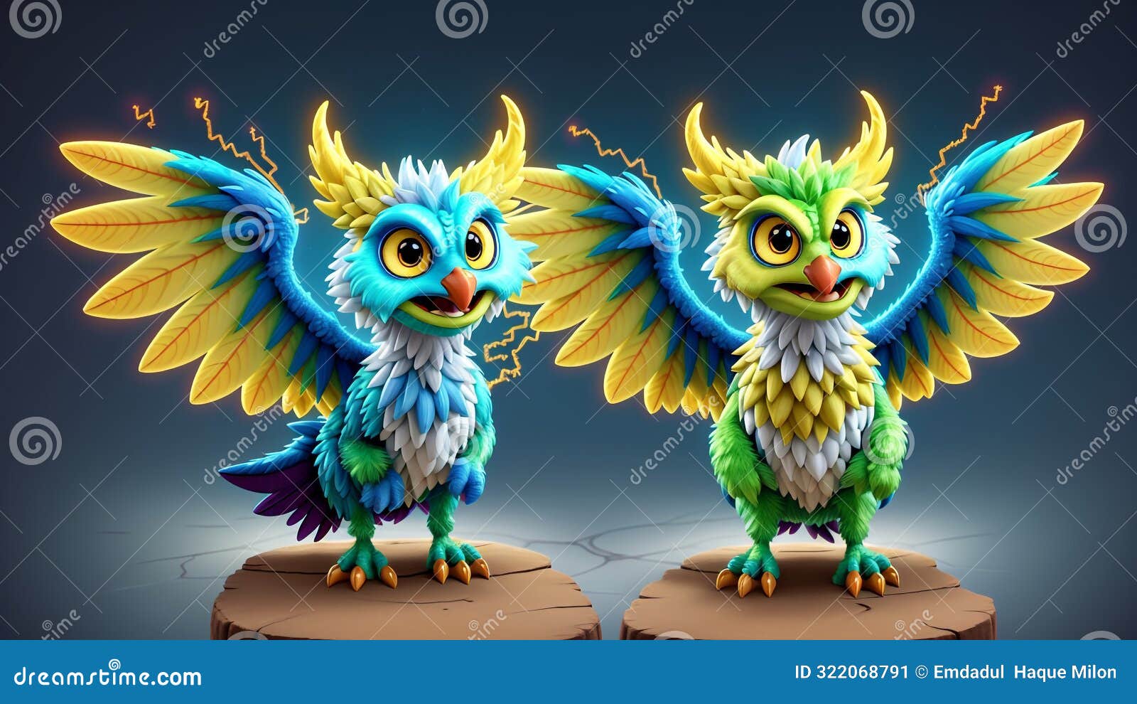 Two Colorful Dragons Bird are Standing on Top of Each Other, AI ...