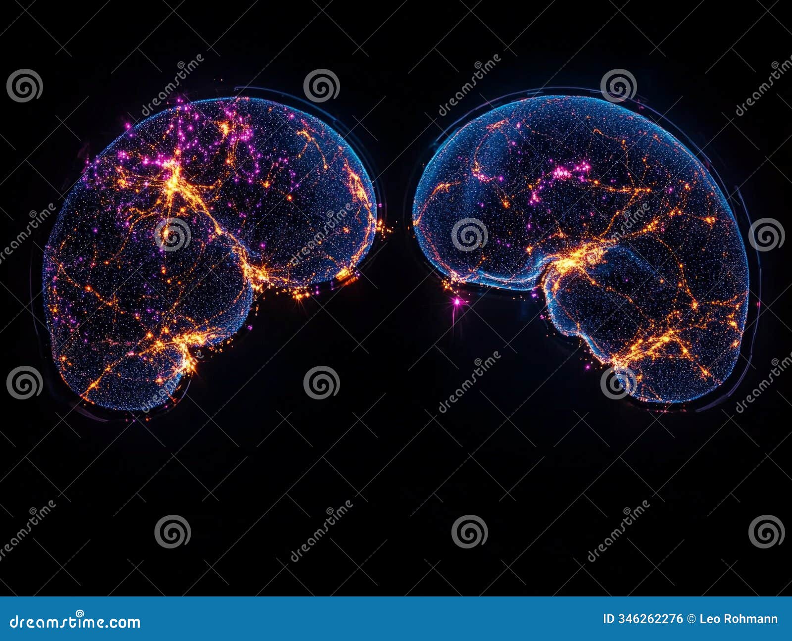 Two Colorful Glowing Brain Hemispheres in Translucent Detail ...
