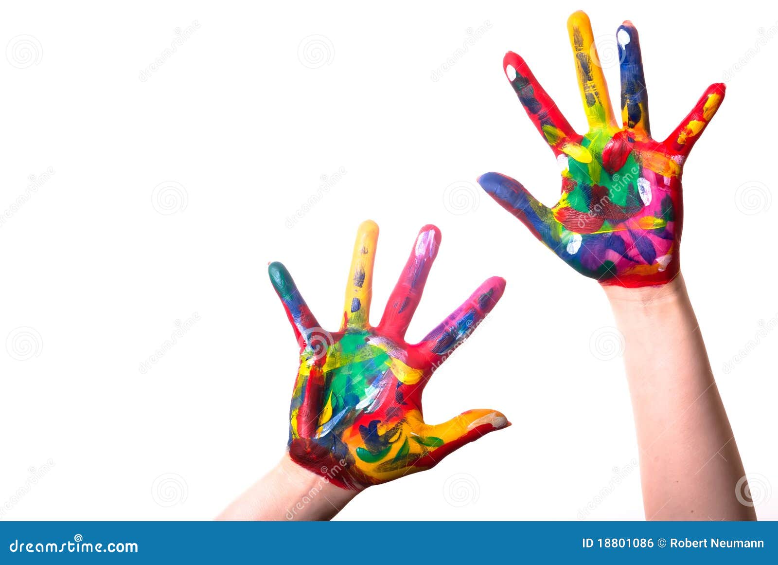 Two Colorful Hands with Copy Space Stock Photo - Image of funny, green ...