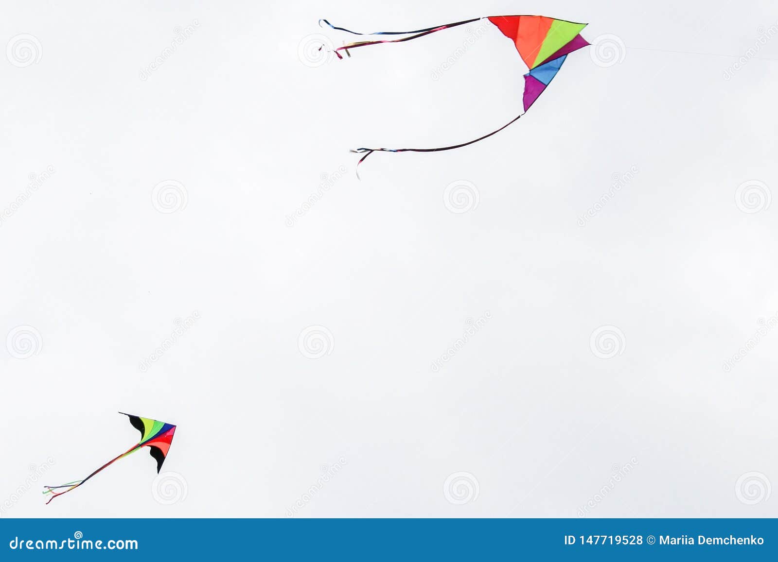 Two Colorful Kites Fly in the Sky Stock Photo - Image of triangle ...