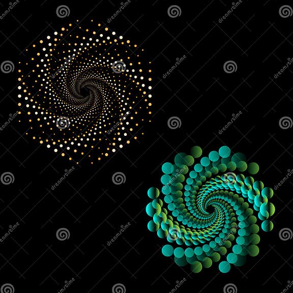 Two Colorful Molecular Dotted Spiral Vortex Designs Stock Vector - Illustration of swirl, modern ...
