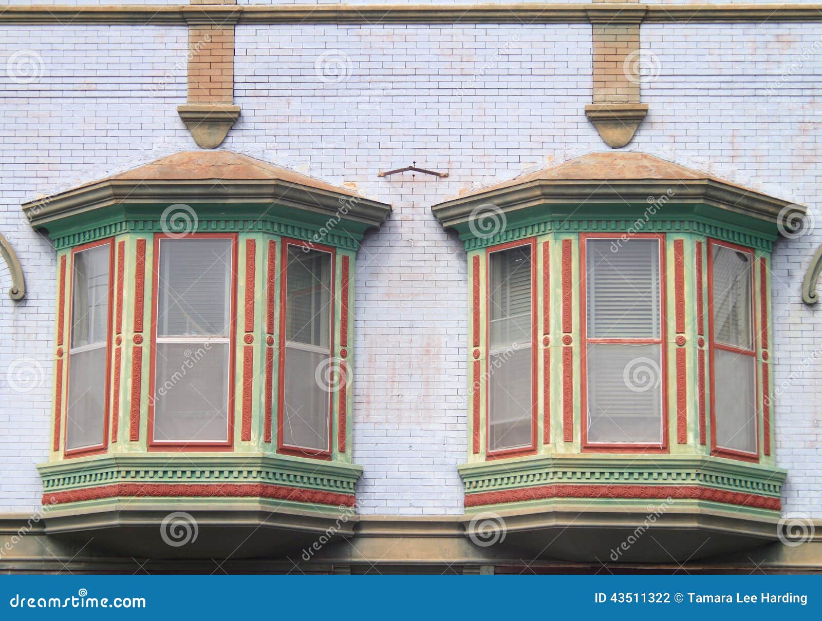 Two Colorful Old Windows Pattern Downtown Stock Photo - Image of ...
