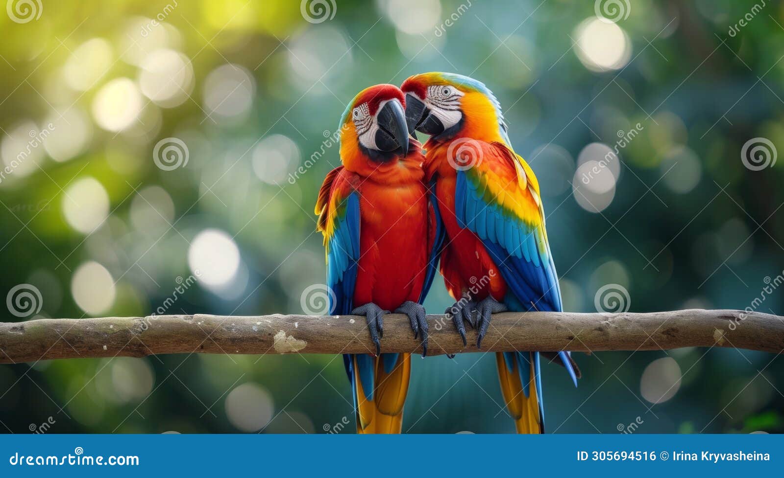 Two Colorful Parrots are Sitting Together on a Branch Stock Photo ...