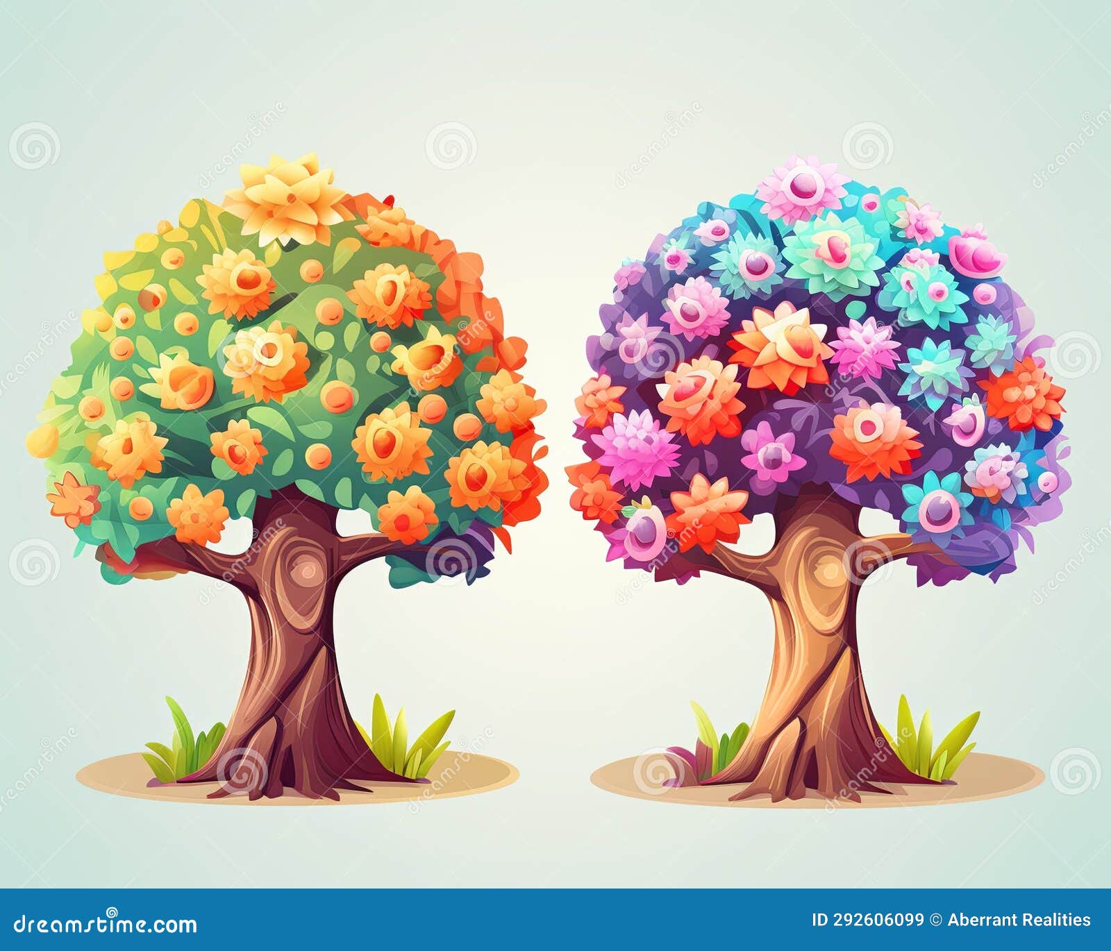 Two Colorful Trees with Flowers on Them Stock Illustration ...
