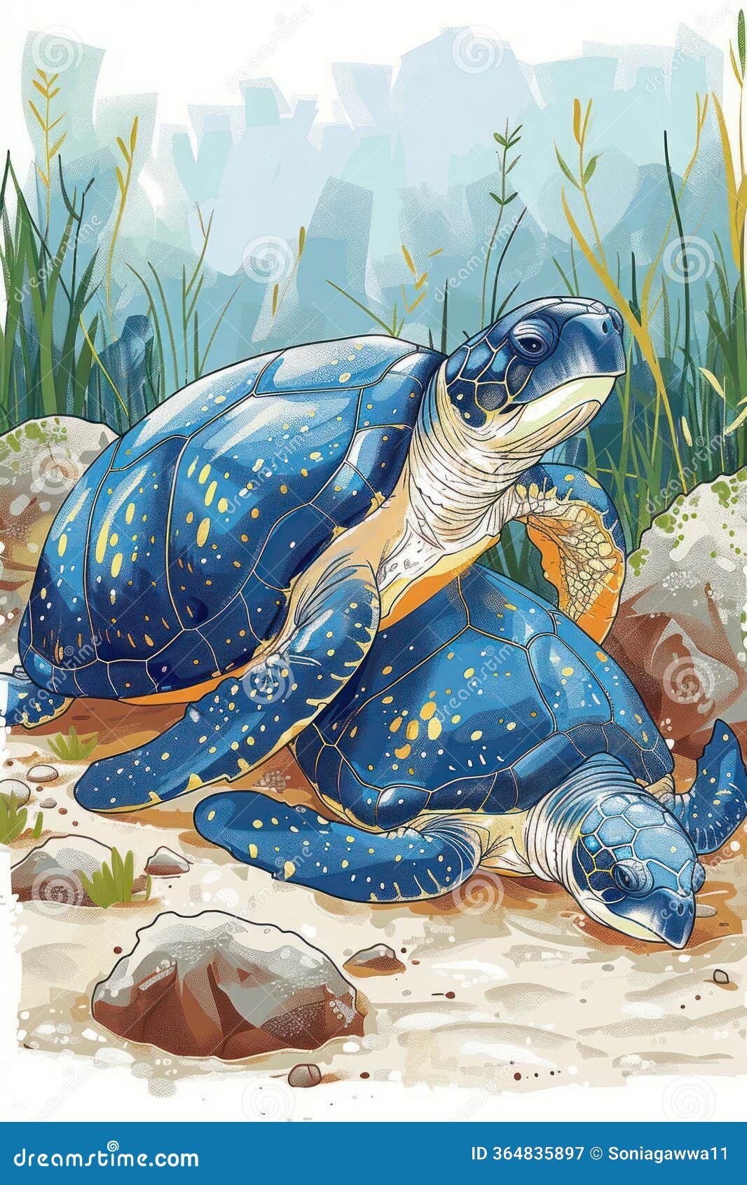 Two Mating Turtles Drawing, Hand Drawn Sketch Of Breeding Turtles ...