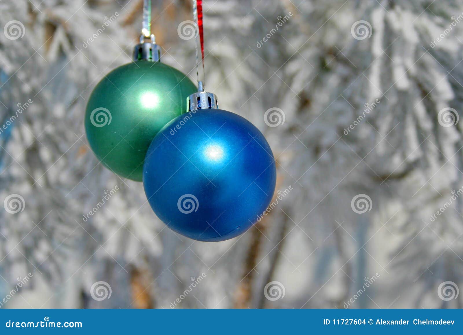 Two Colour Balls on a Snow-covered Tree Stock Photo - Image of ...