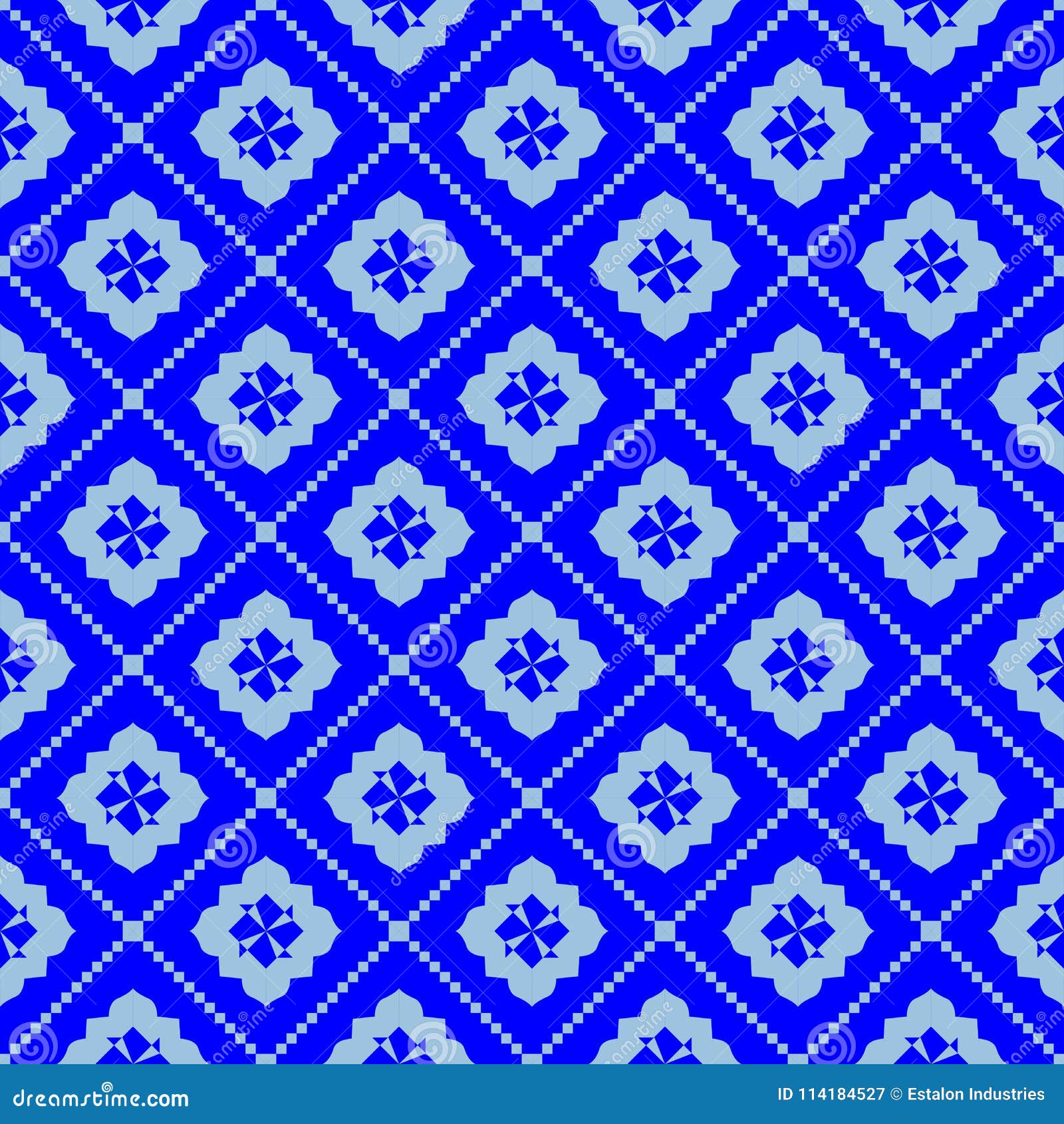 Light Blue on Blue Geometric Tile with Diamond Line Seamless Repeat ...