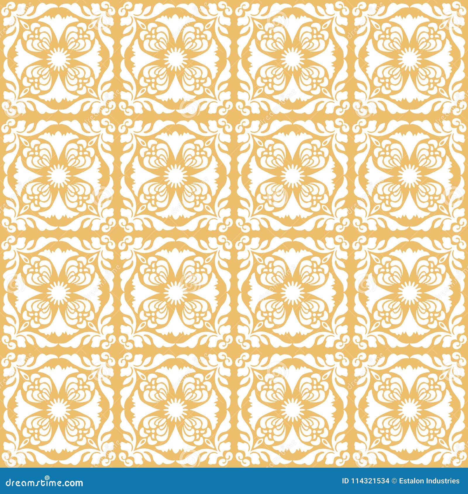 White on Orange Geometric Tile Flower and Leaf Seamless Repeat Pattern ...