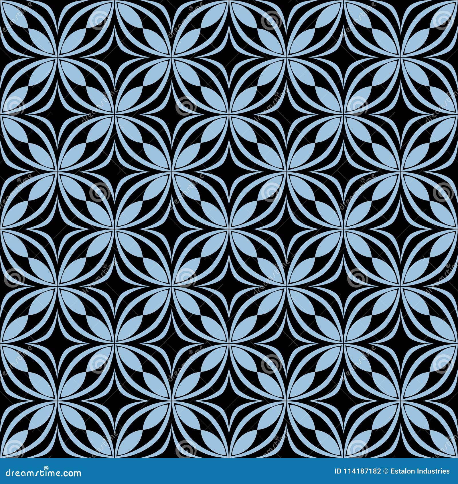 Light Blue on Black Geometric Tile Oval and Circle Seamless Repeat ...