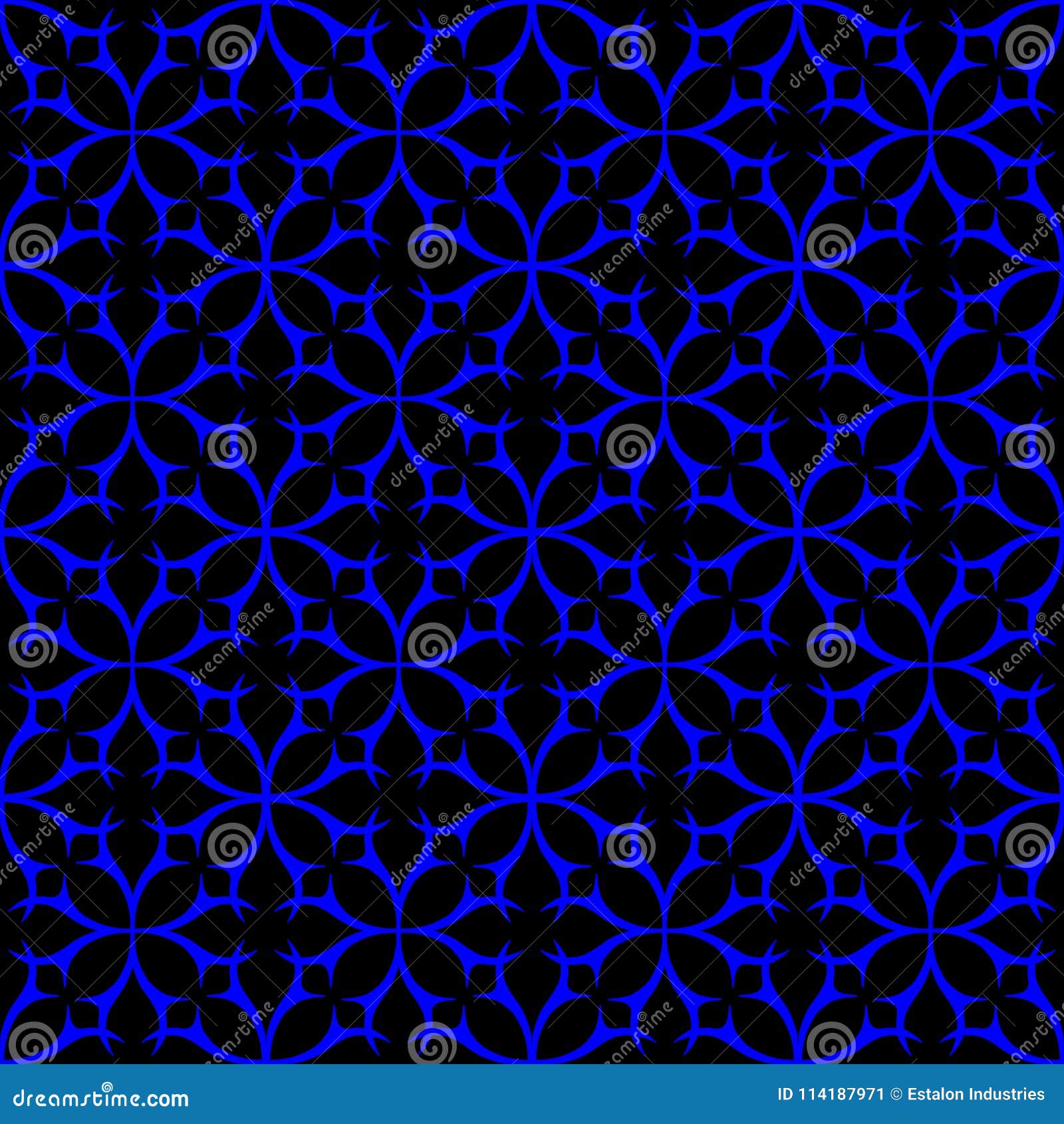 Blue on Black Geometric Tile Thorn Circle Seamless Repeat Pattern ...