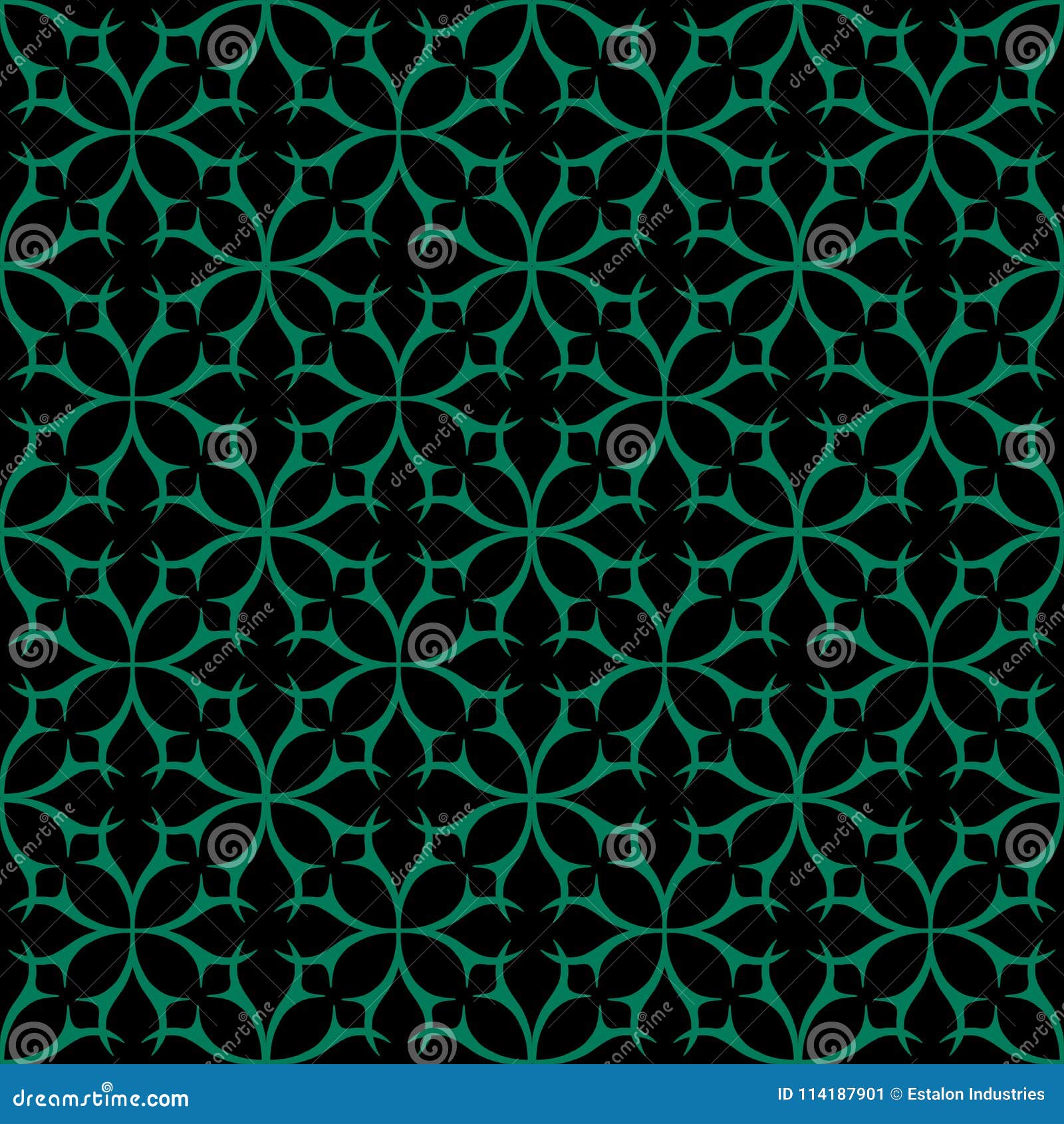 Green on Black Geometric Tile Thorn Circle Seamless Repeat Pattern ...