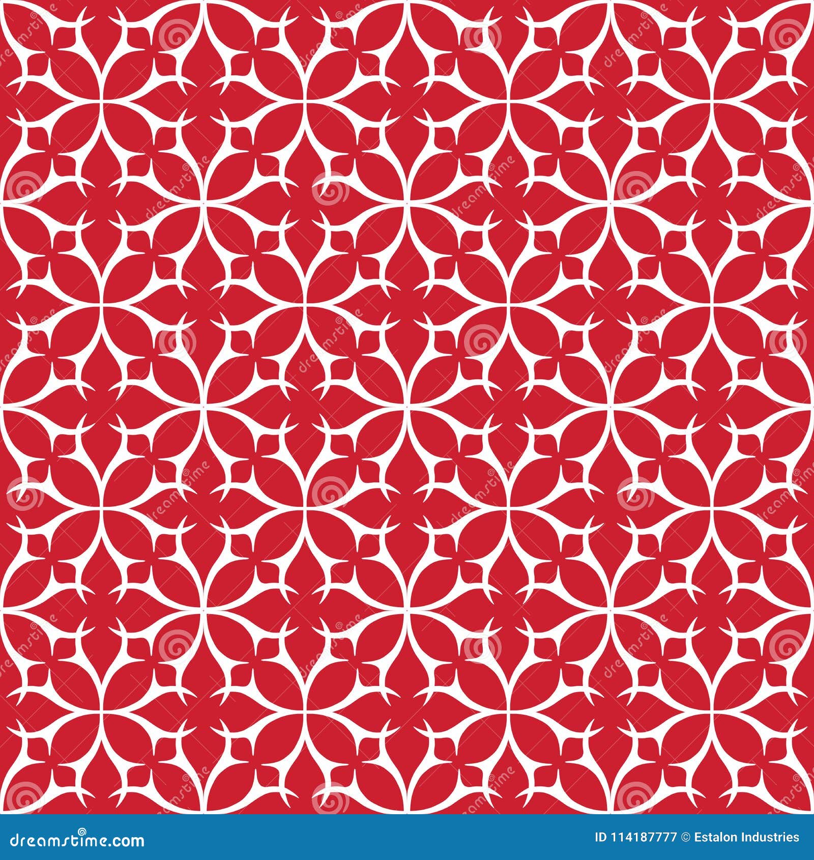 White on Red Geometric Tile Thorn Circle Seamless Repeat Pattern ...