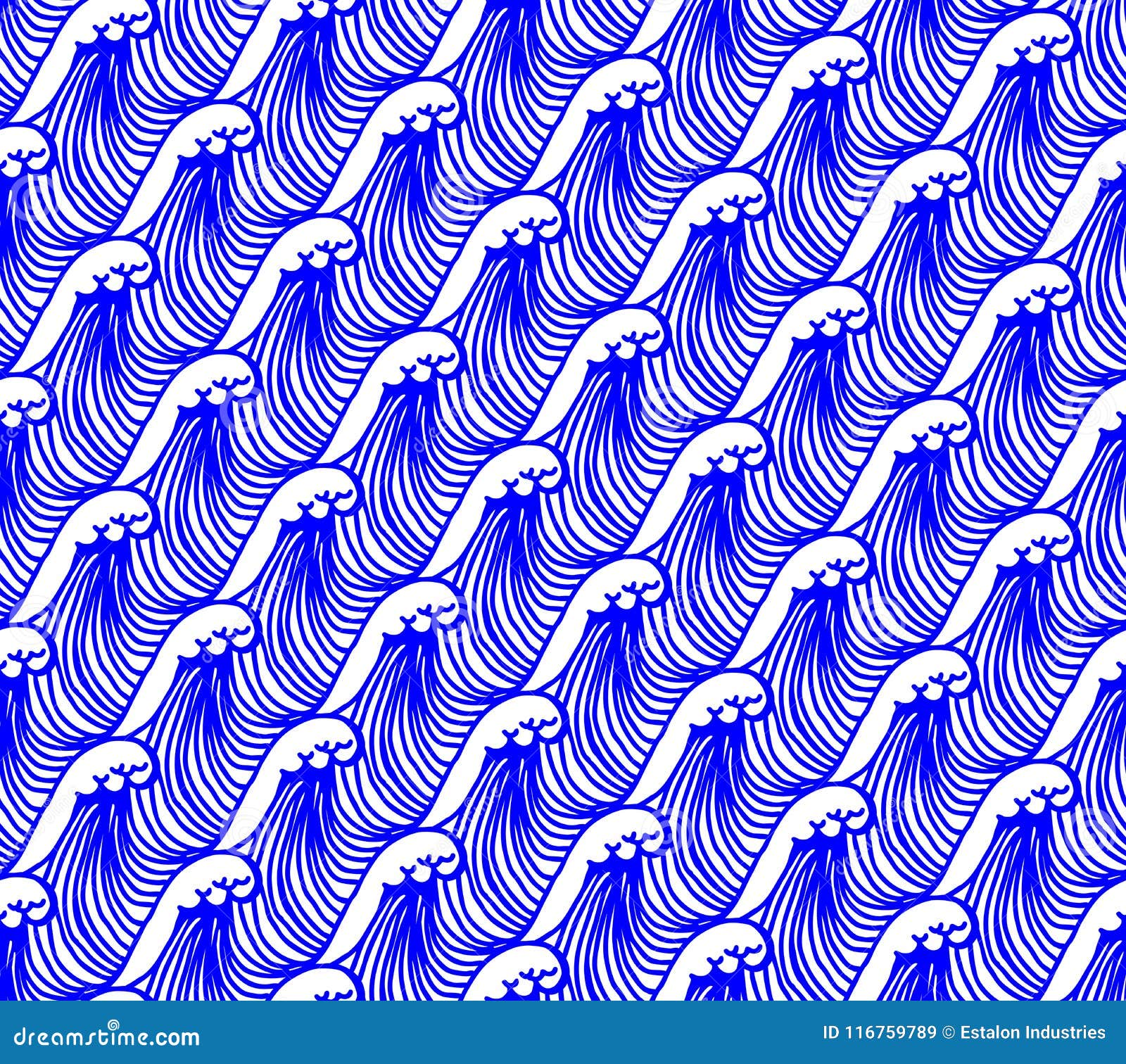 Blue on White Hokusai Japanese Geometric Wave Pattern Seamless Repeat ...