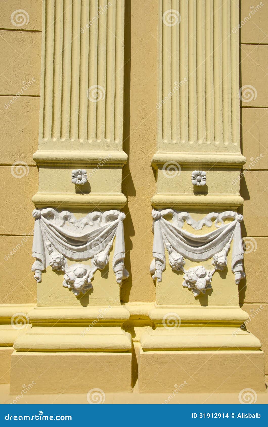 Two Column on Historical House Wall Stock Photo - Image of city ...