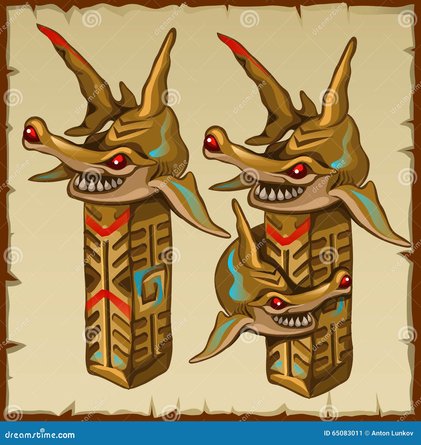 Two Columns with Hammerhead and Ancient Symbols Stock Vector ...