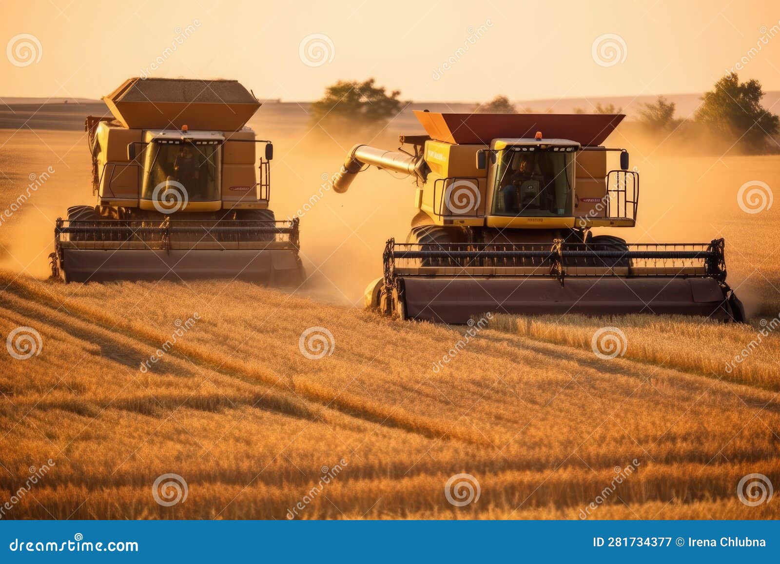 Two Combine Harvesters. Generative AI Stock Illustration - Illustration ...