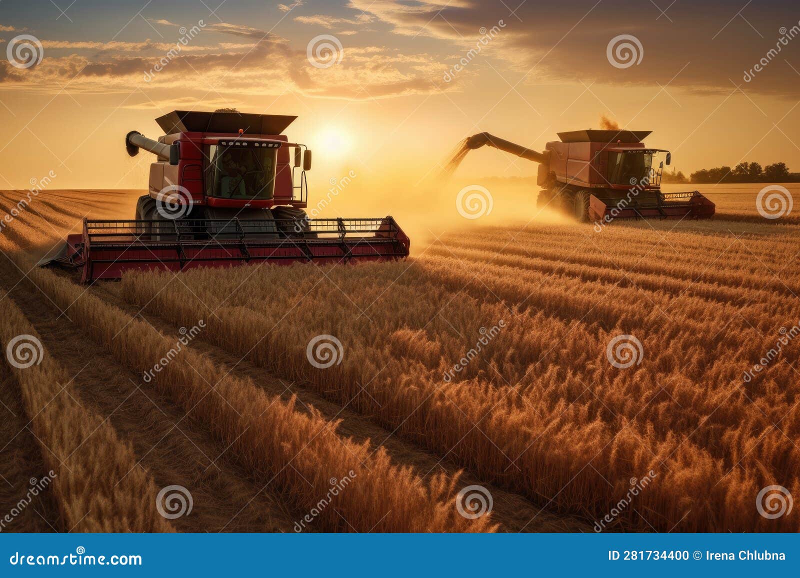 Two Combine Harvesters. Generative AI Stock Illustration - Illustration ...