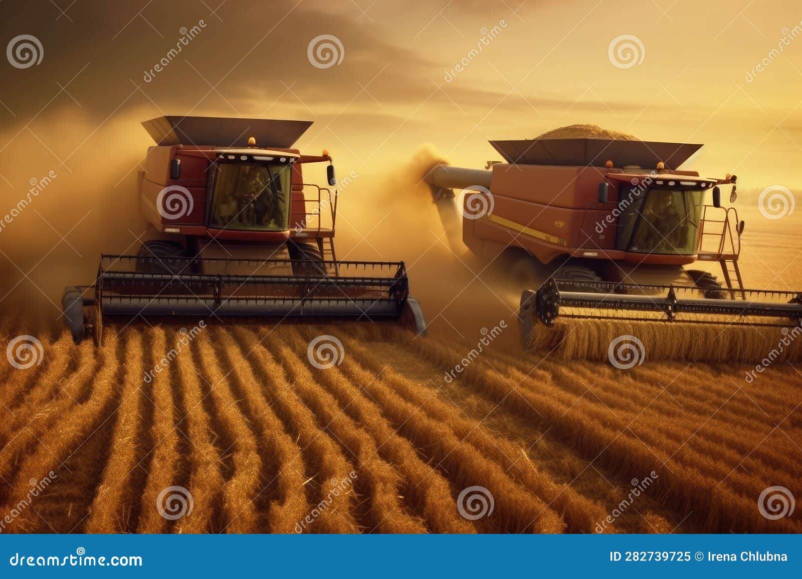 Two Combine Harvesters. Generative AI Stock Illustration - Illustration ...