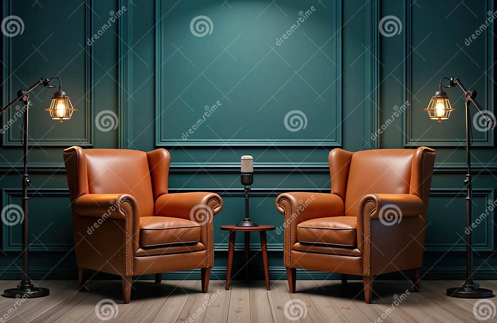 Two Comfortable Armchairs with Leather Upholstery Face in Podcast ...