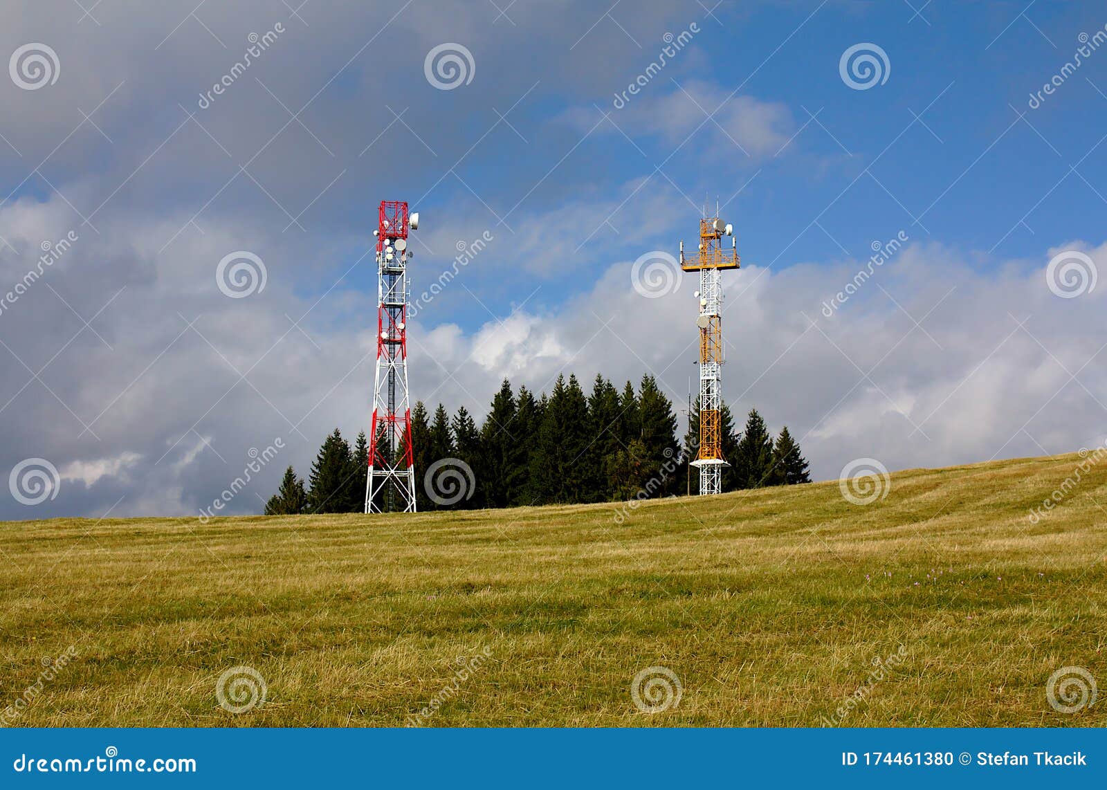 Two communication towers. stock photo. Image of cellular - 174461380