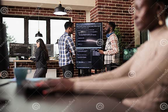 Two of Company Programming Engineers Analyzing Html Code Stock Image - Image of coding, checking ...