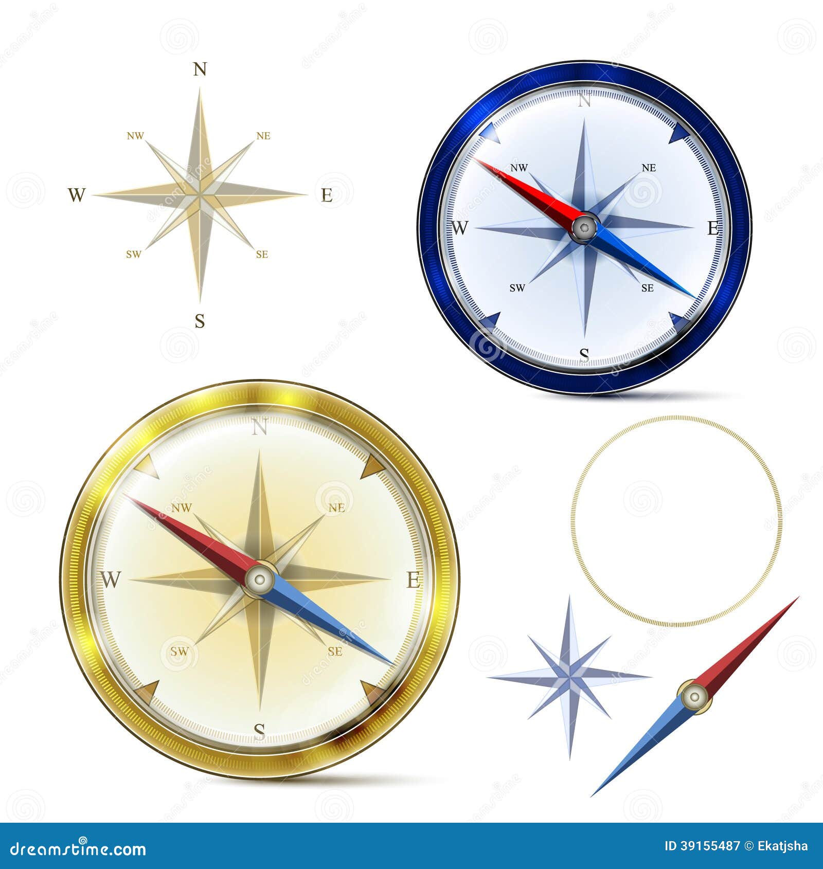 Two Compasses and Elements of Compass Stock Vector - Illustration of ...