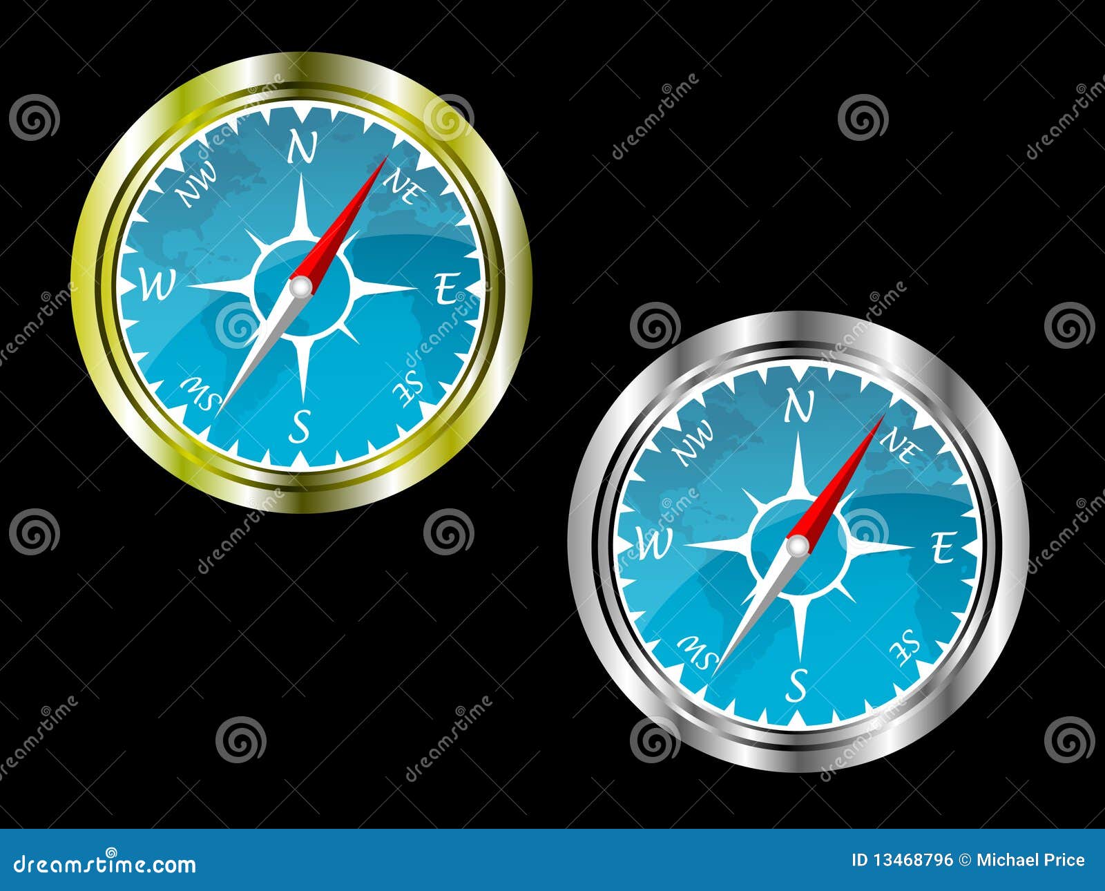 Two Compasses in Gold and Silver Stock Vector - Illustration of ...