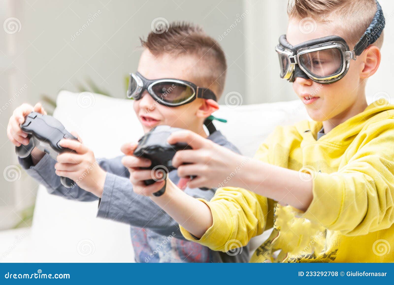 Two Competitive Young Boys Playing Computer Games Stock Photo - Image ...