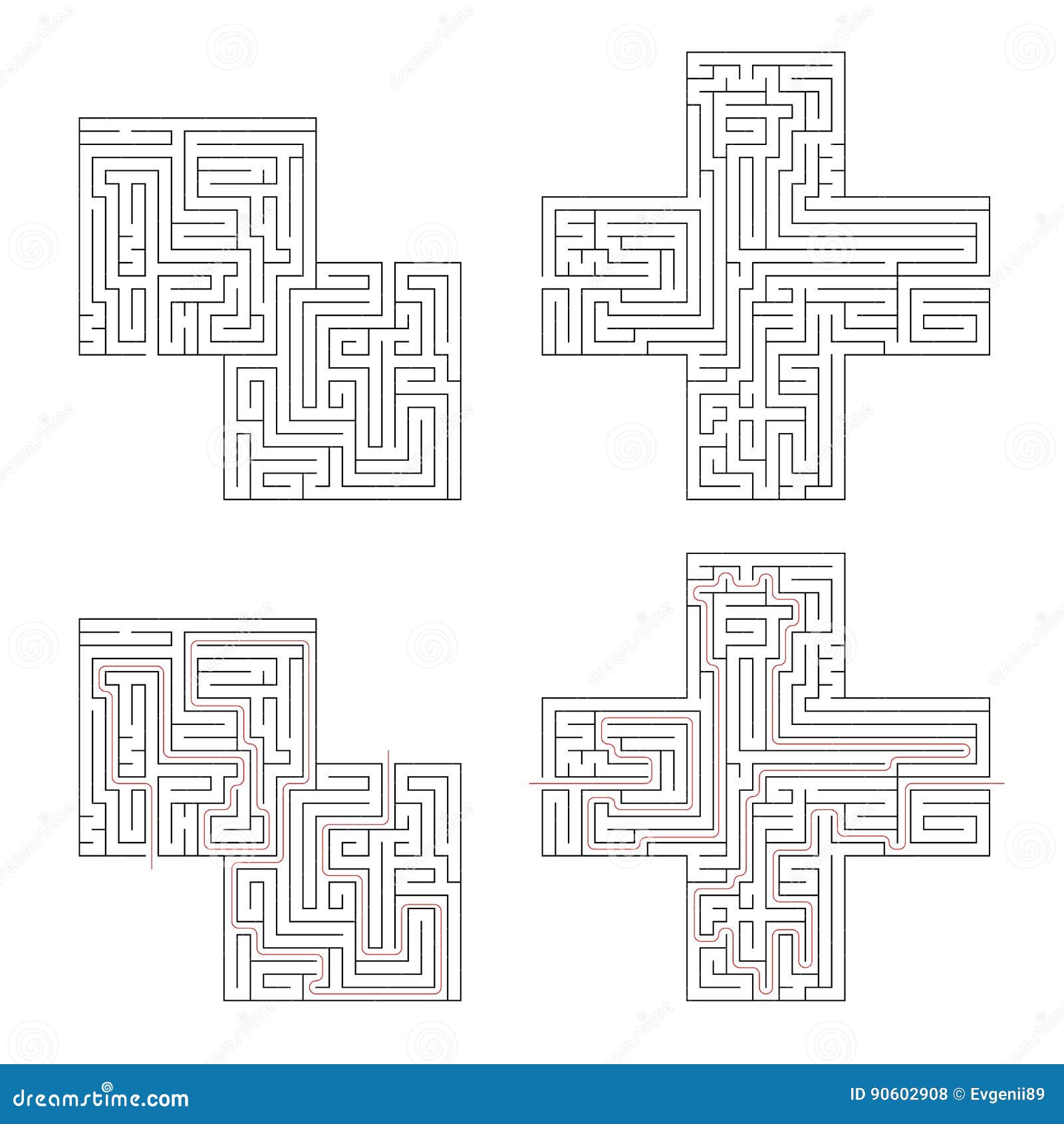 Two Complicated Labyrinths with Red Path of Solution Isolated on White ...