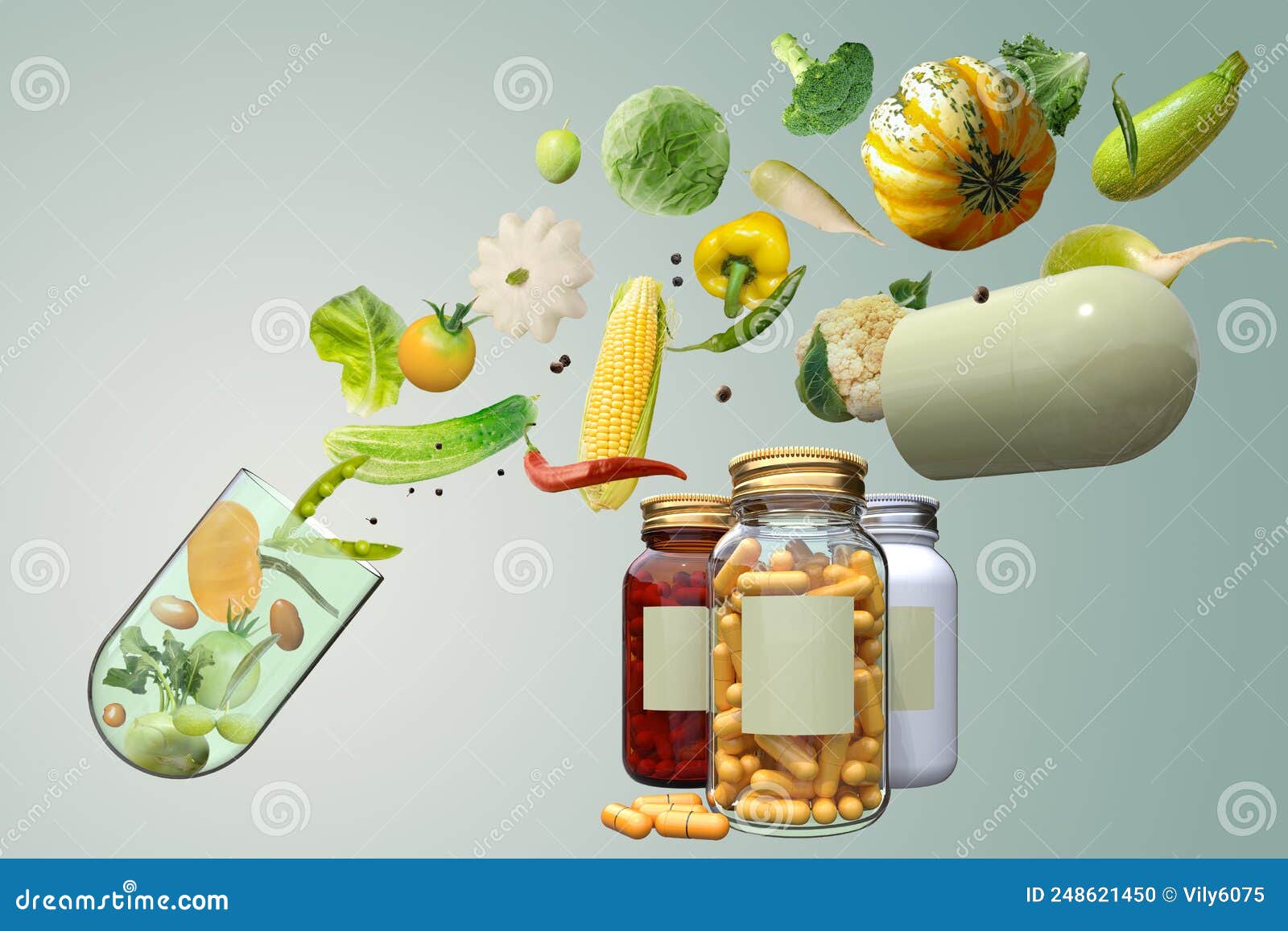 Two-component Hard Starch Capsule and Various Vegetables Stock ...
