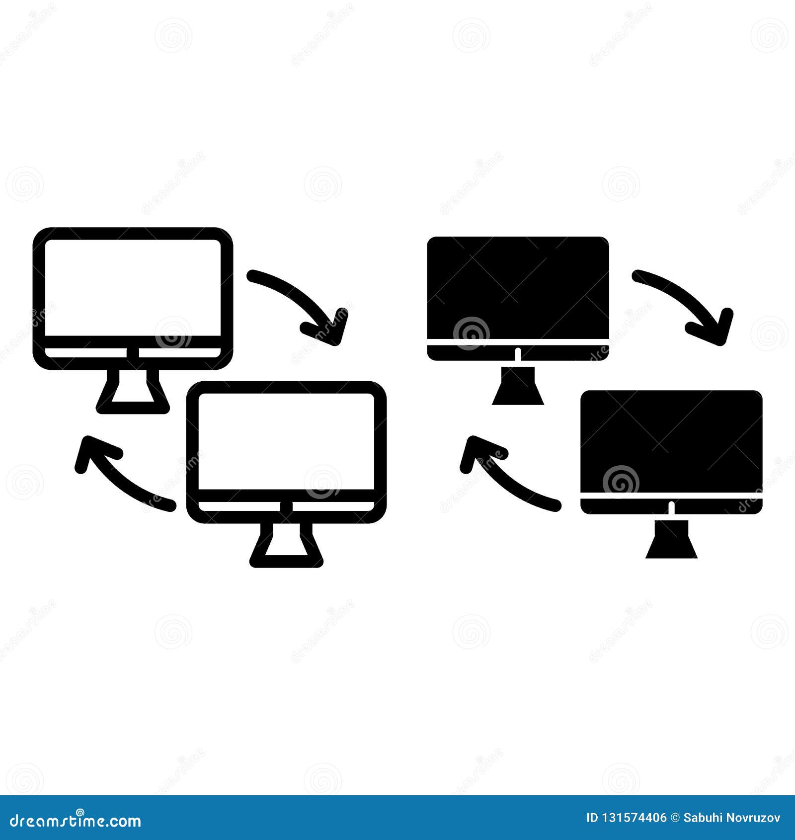 Two Computer with Arrows Line and Glyph Icon. Computer Exchange Vector ...