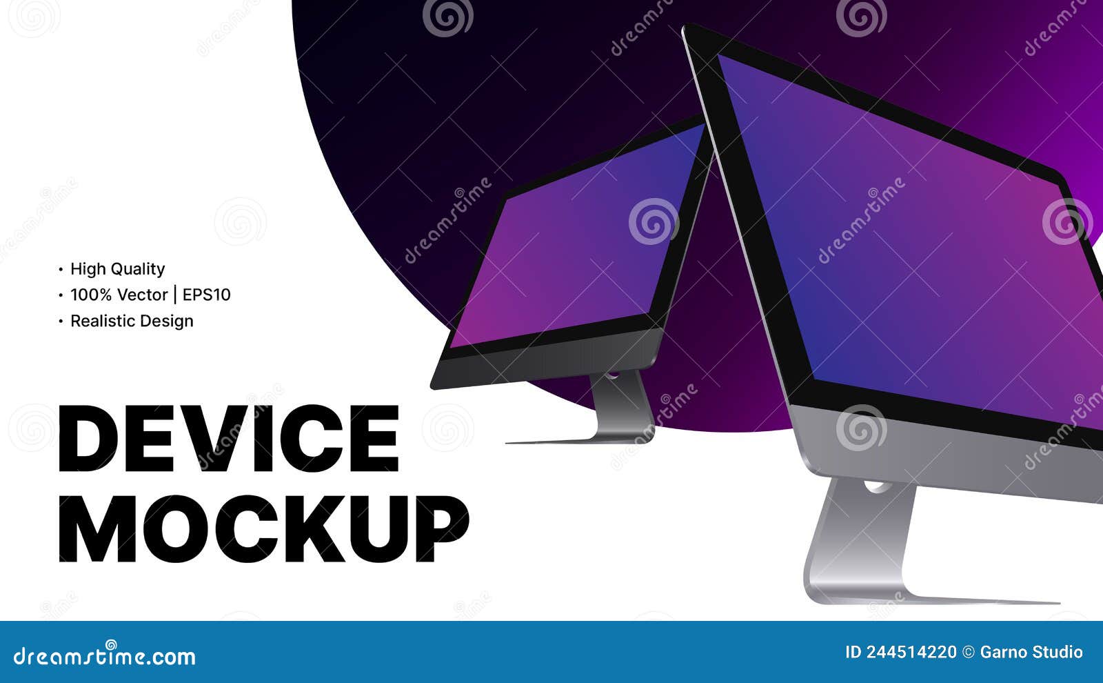 Two Computer Monitors Purple Mockup. Realistic PC Side View with ...