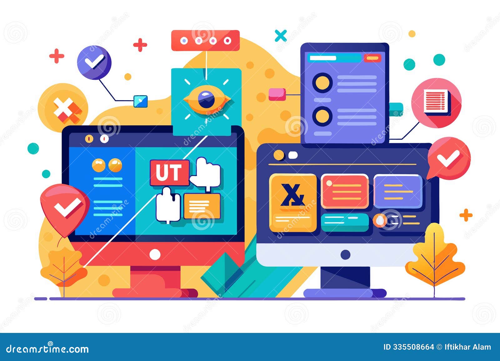 Two Computer Screens Showcase Distinct UI UX Design Elements with ...