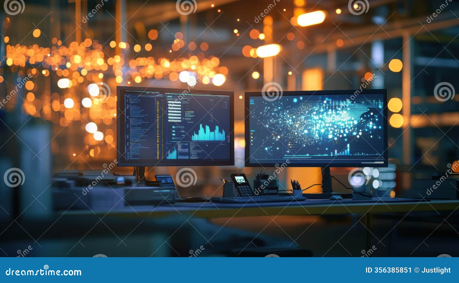 Two Computer Screens Showing Network Data Processing and Analytics in ...