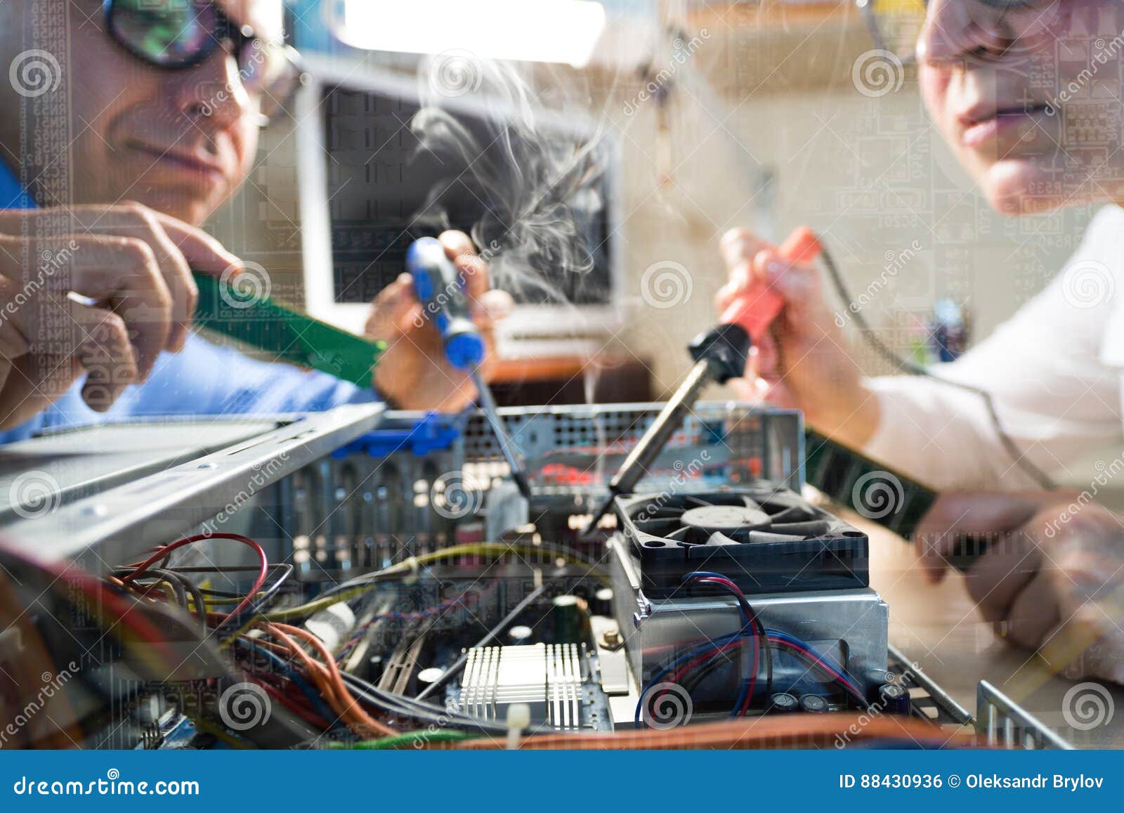 Two Computer Technicians Repairing Hardware Throw the Window Image ...