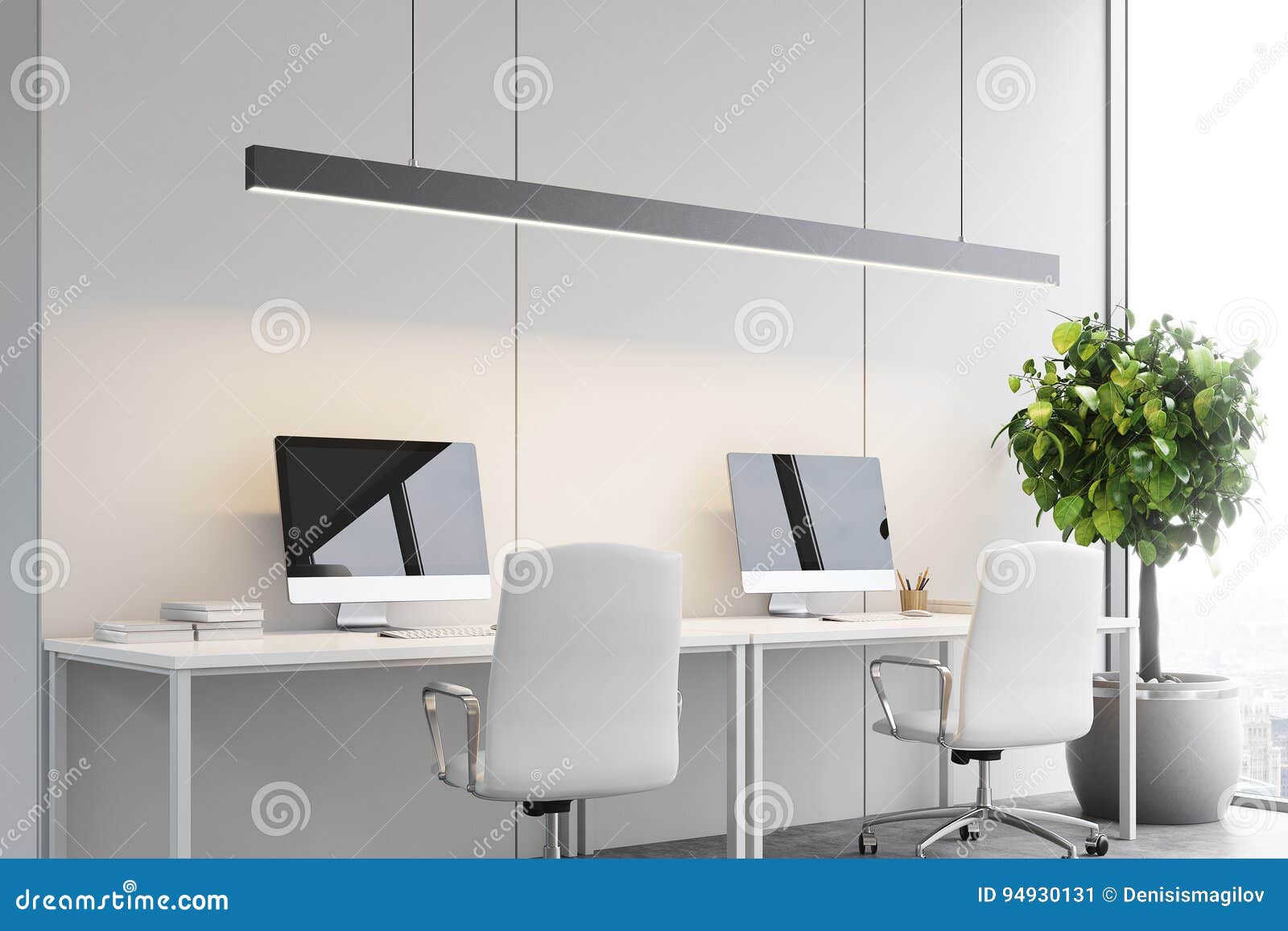 Two Computers on Tables, Office, Side Stock Illustration - Illustration ...