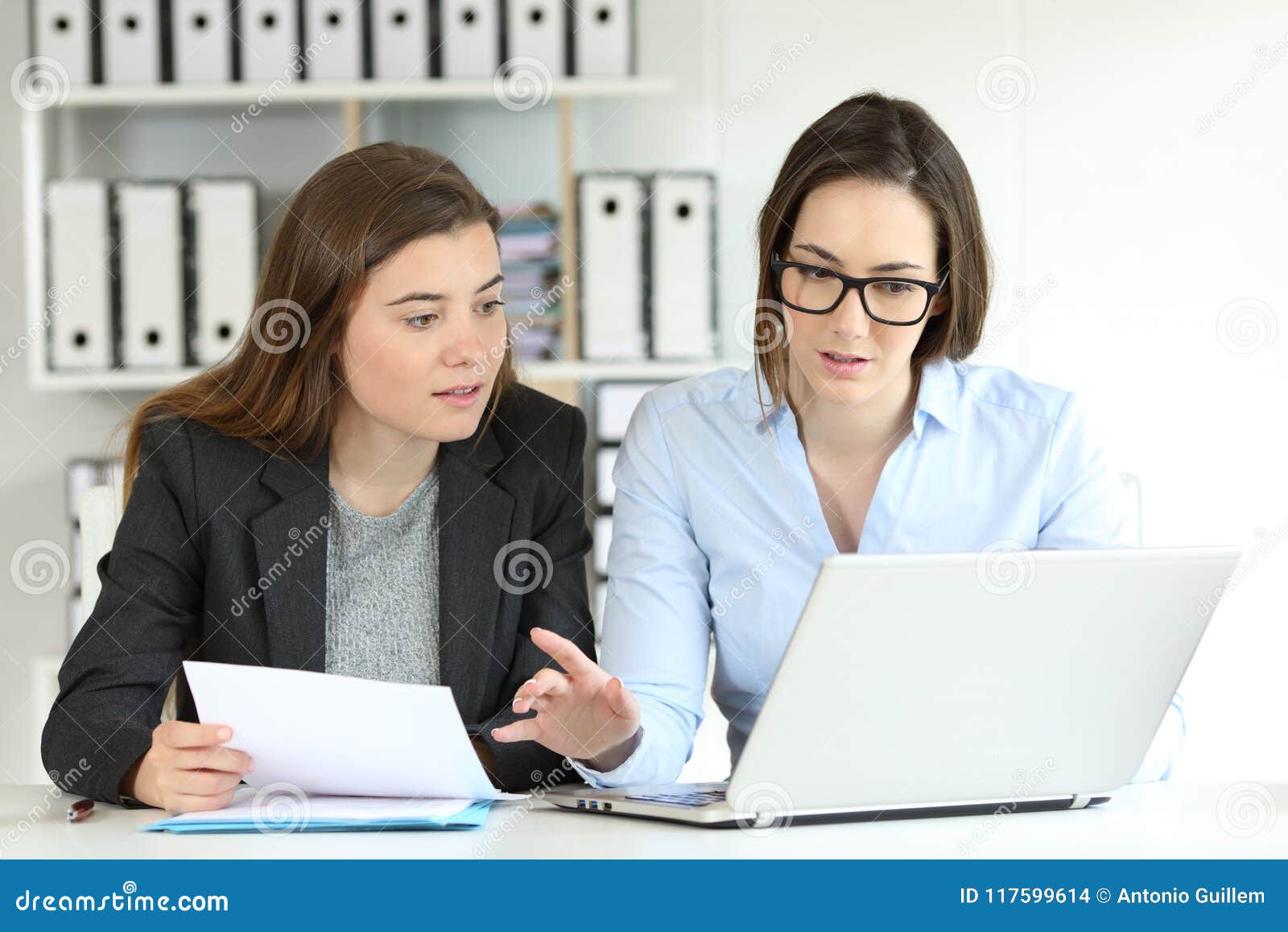 Office Workers Comparing Documents on-line Stock Photo - Image of bill ...