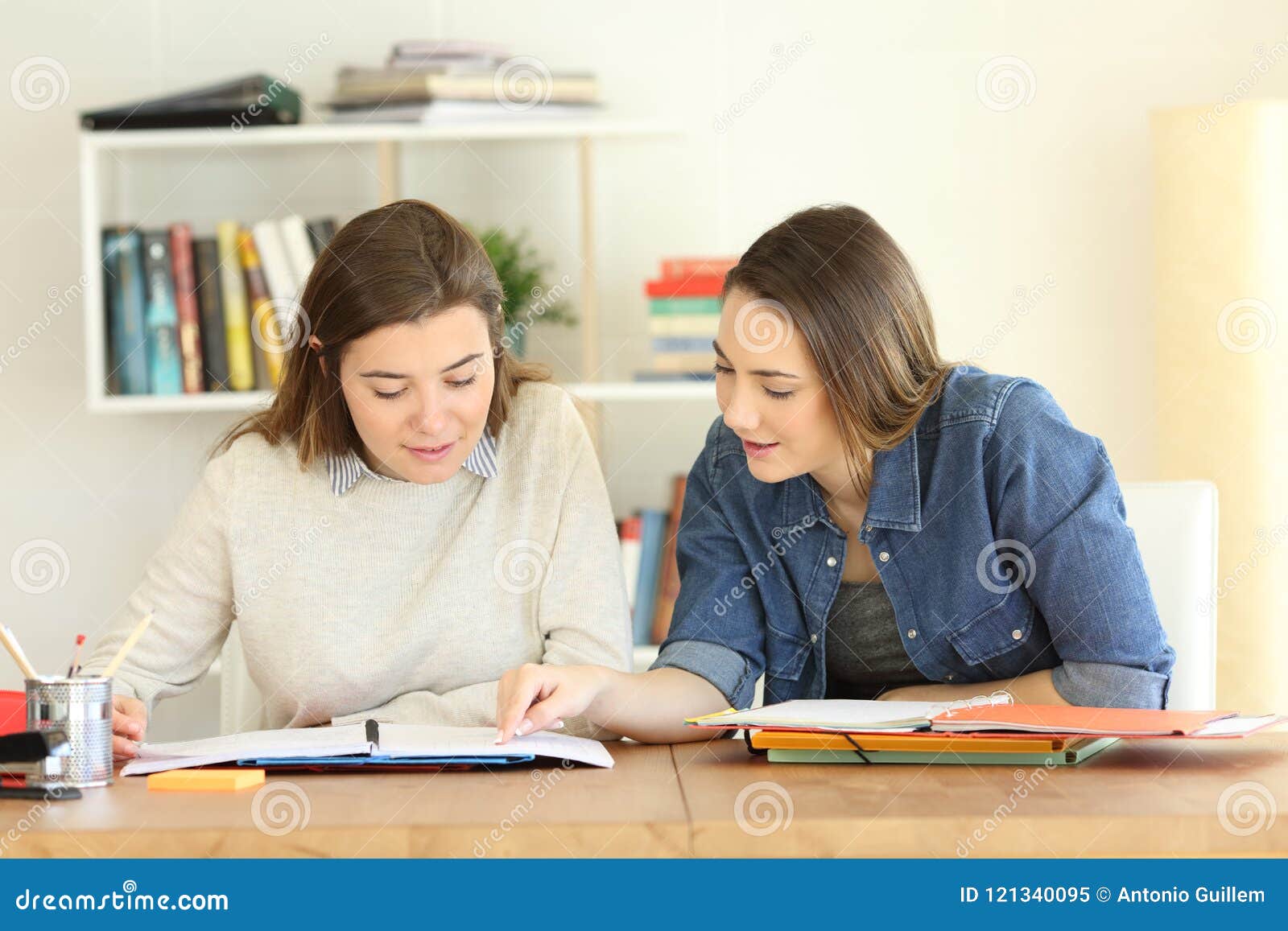 2 Students Learning Together at Home Stock Image - Image of college ...
