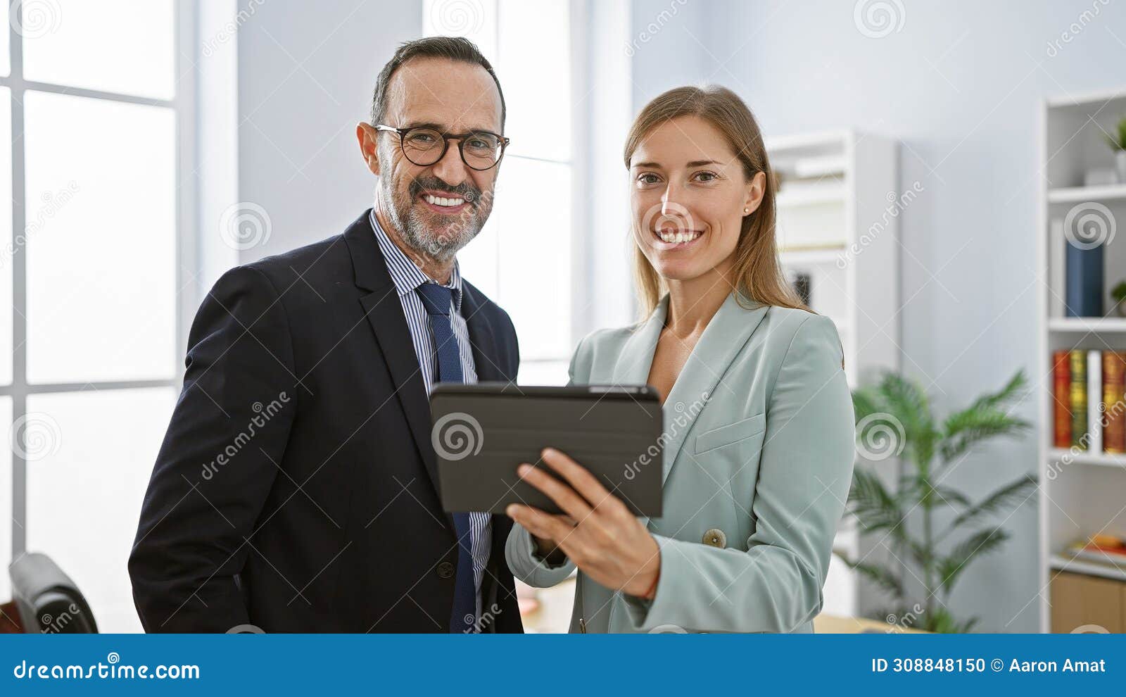 Two Confident Business Workers Standing Together, Enjoying Their Work ...