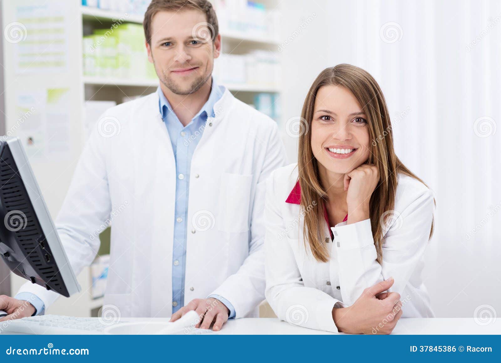 Two Confident Pharmacists at Work Stock Photo - Image of disease ...