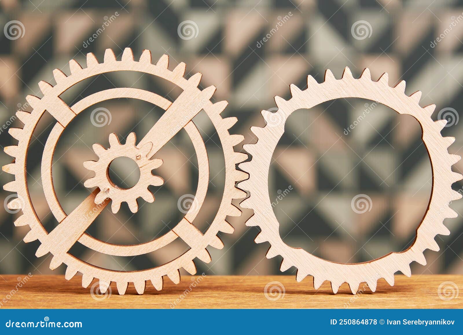 Two Connected Big Wooden Gear Wheels on the Wooden Table Stock Photo ...