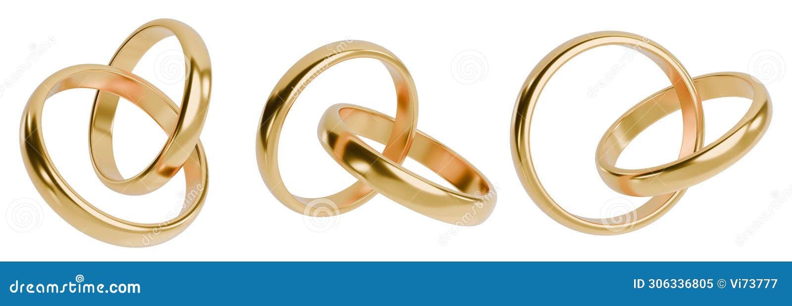 Two Connected Golden Wedding Rings. Engagement Design Elements Set. 3D ...